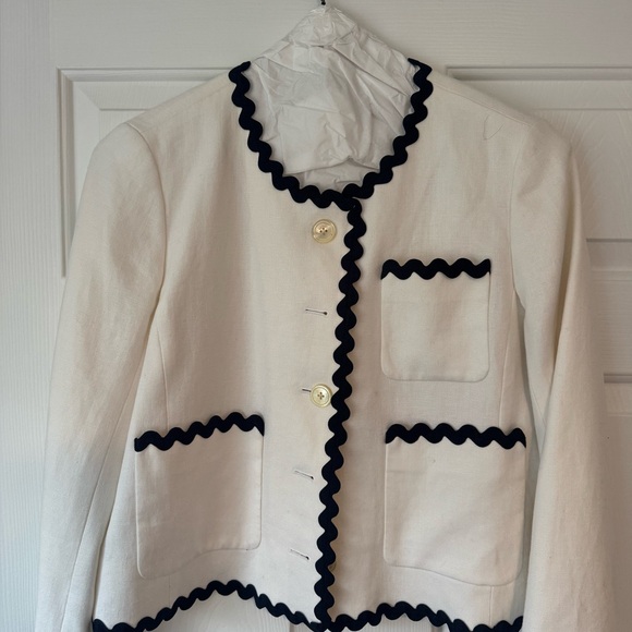 J. Crew | Jackets & Coats | J Crew White Jacket With Rick Rack Navy ...